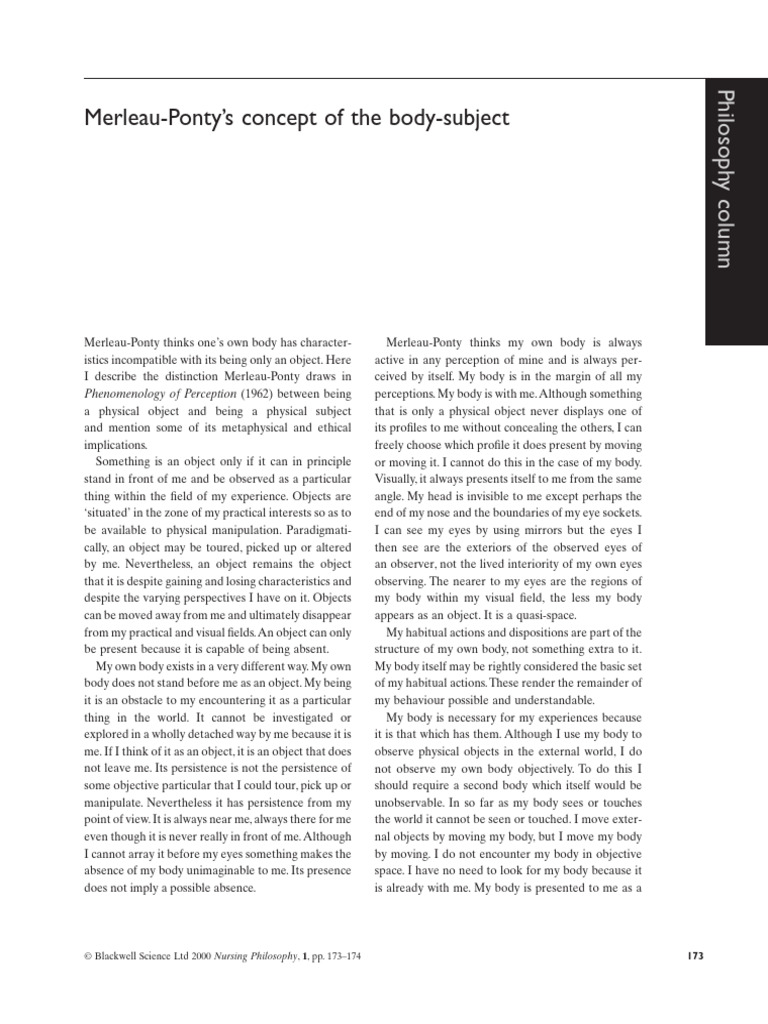 Merleau-Ponty's Body-Subject Concept | PDF | Phenomenology (Philosophy ...