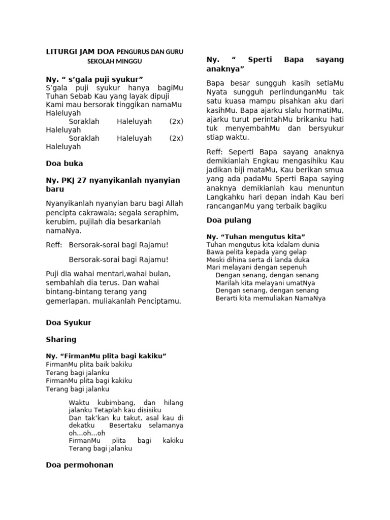 Liturgi Jam Doa Sekolah Minggu | PDF