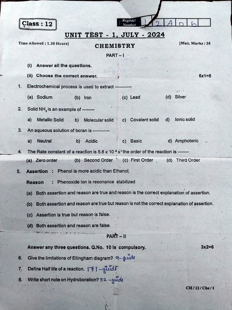 12th Chemistry 2025 All Chennai District QPs | PDF