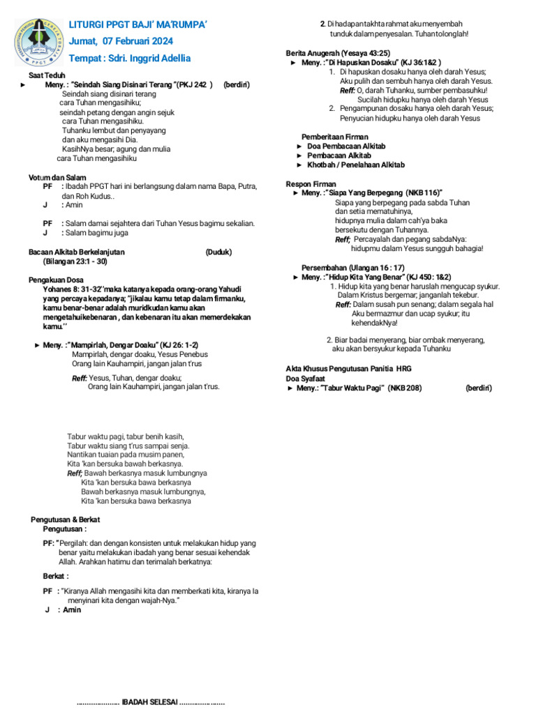 Liturgi Ibadah PPGT | PDF