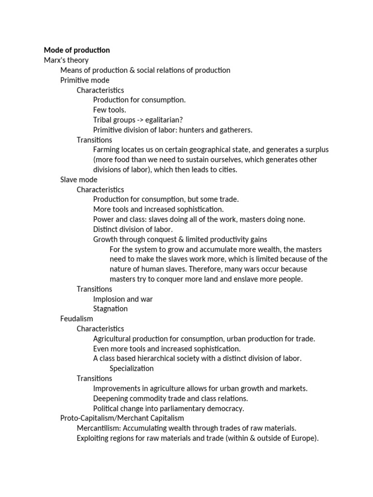 Mode of Production Notes | PDF | Capitalism | Sociological Theories