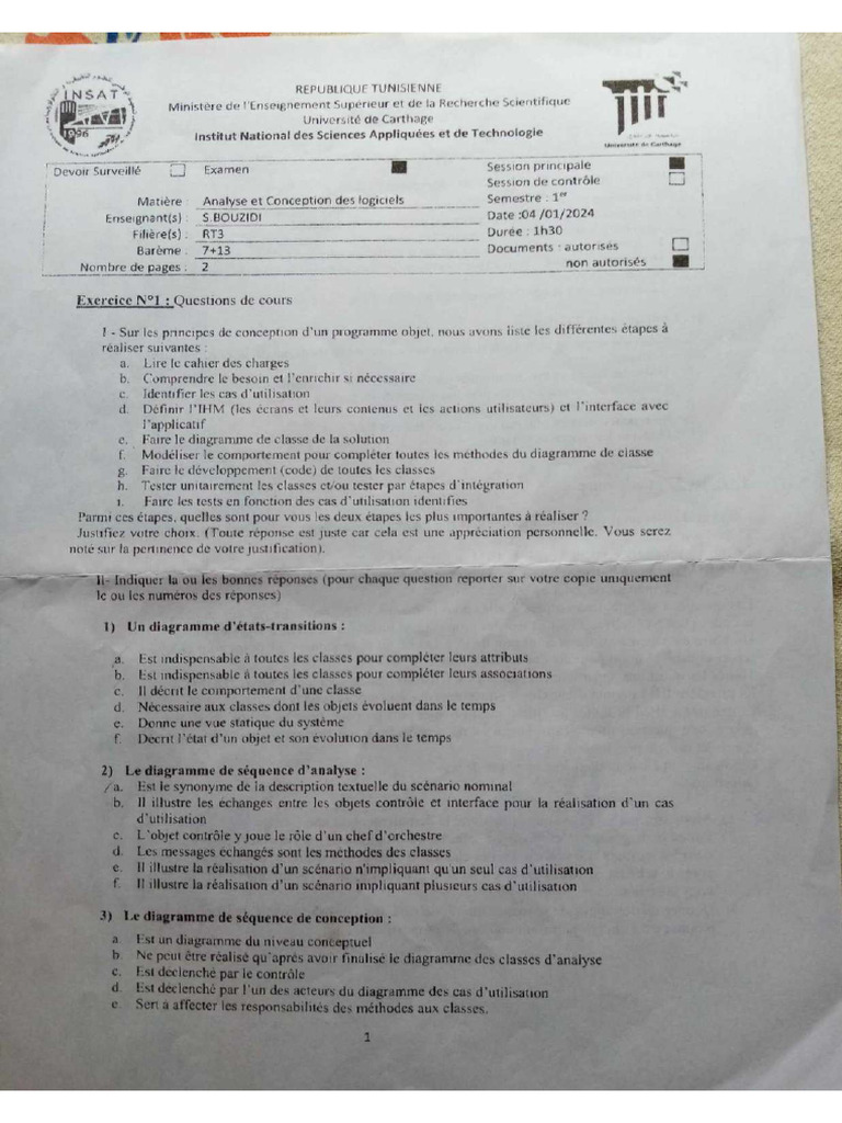 Examens Sem1 2023-2024 | PDF