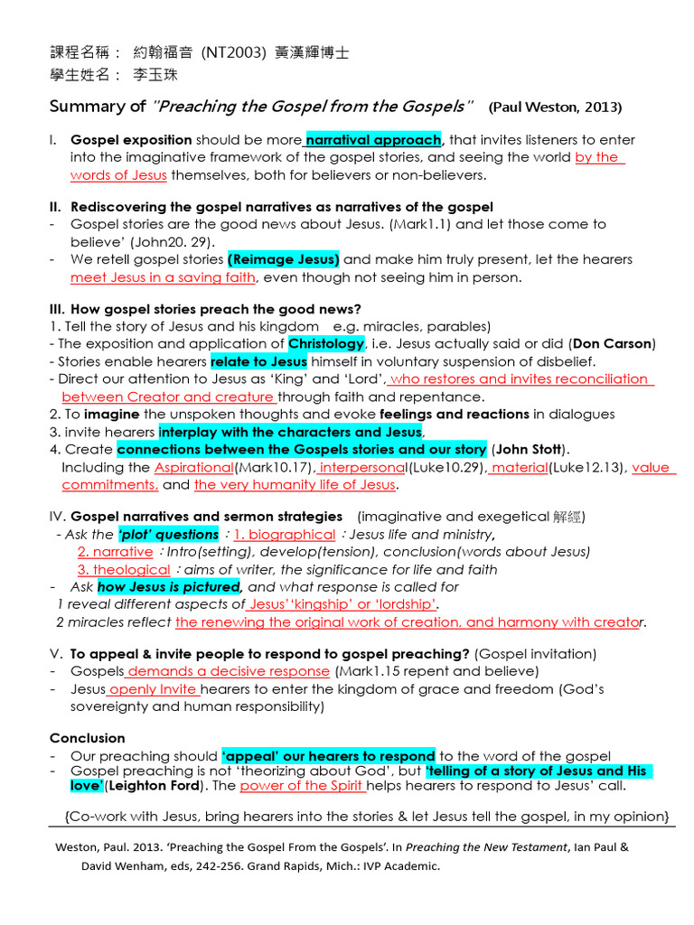 One Page Summary - Preaching The Gospel From The Gospel | PDF | Jesus ...