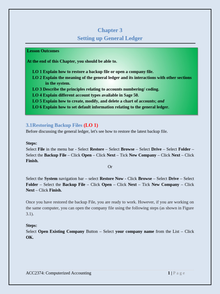 Chapter Three-Setting Up General Ledger | PDF | Debits And Credits | Equity (Finance)