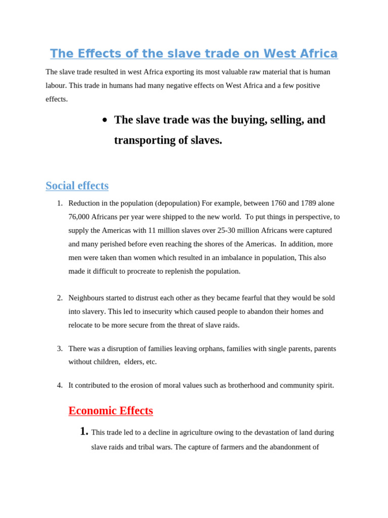 Impact of Slave Trade on West Africa | PDF | Slavery | Atlantic Slave Trade