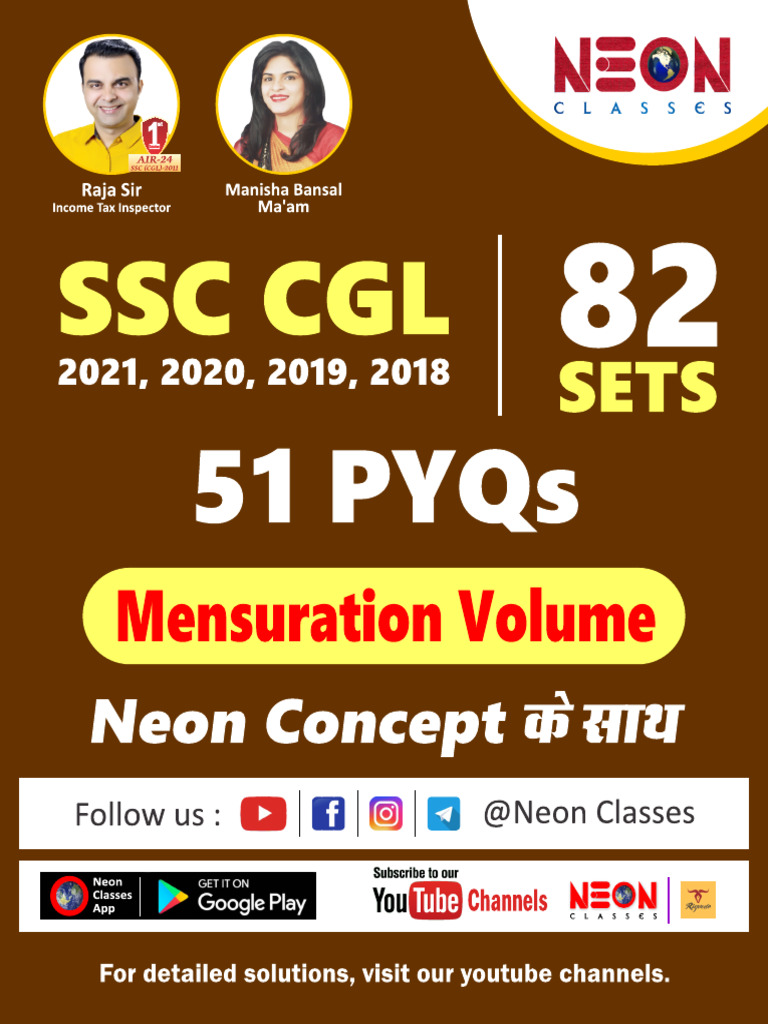 26 Mensuration Volume SSC CGL 2021,2020,2019,2018 Complete PYQs | PDF