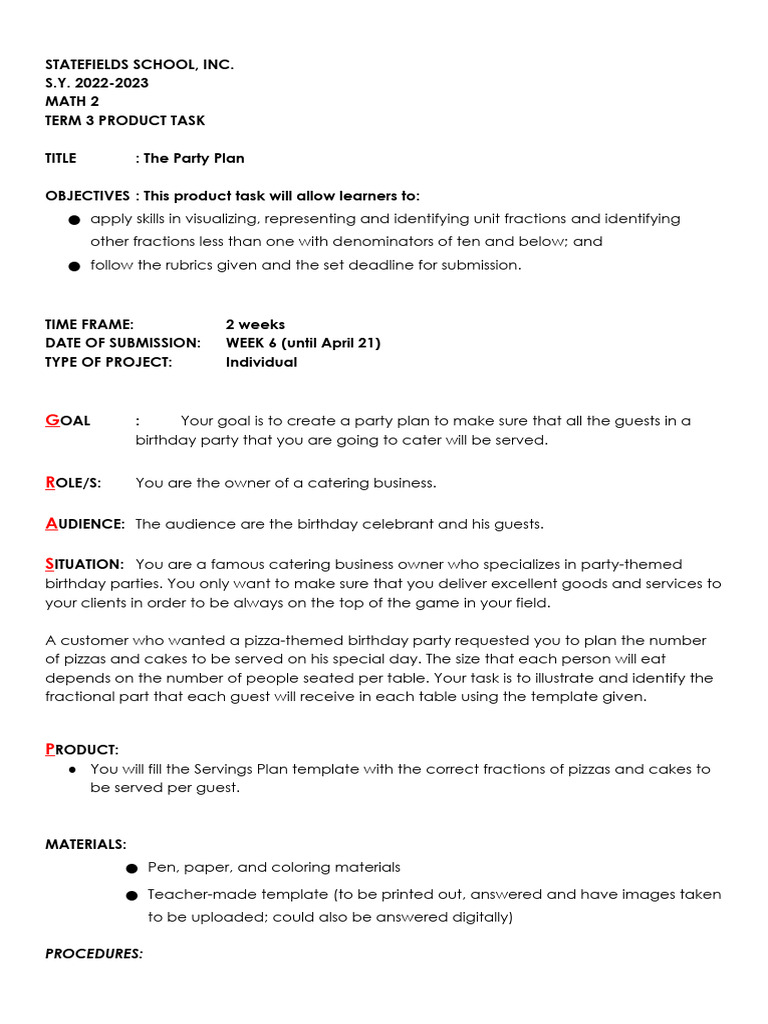 Math 2 - PT Proposal - Term 3 | PDF