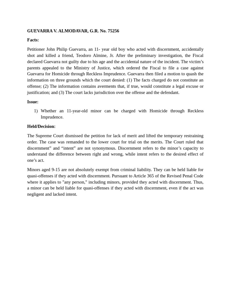 Guevarra v. Almodavar, G.R. No. 75256 | PDF