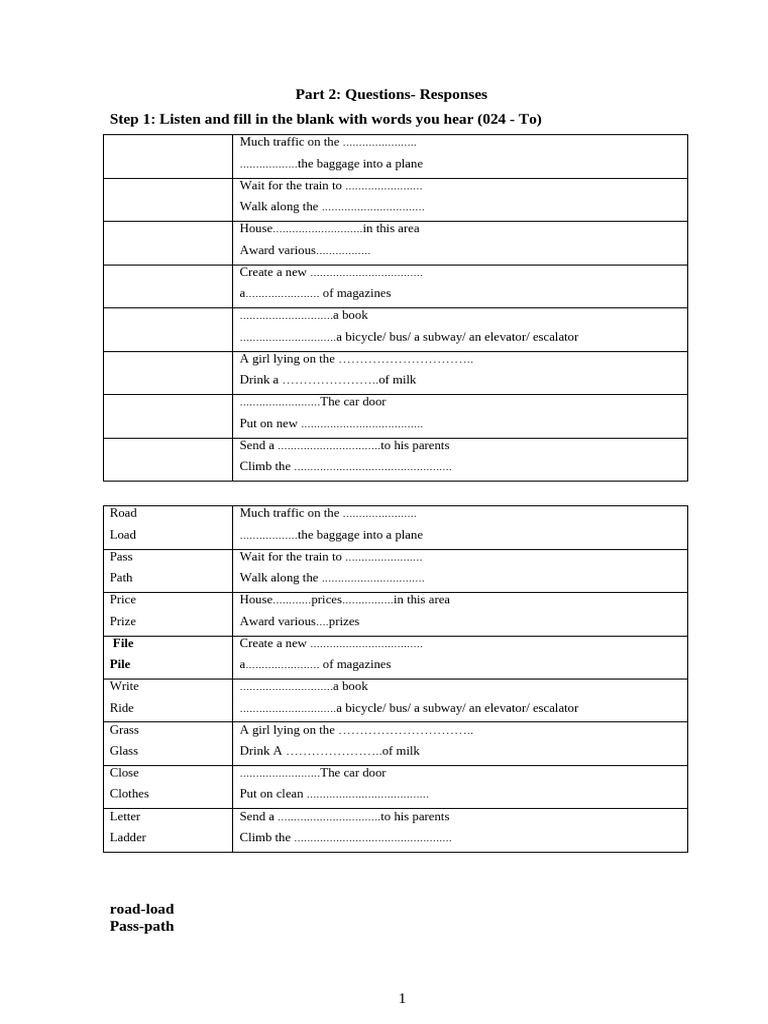 Part 2- question responses- leson 1- khong co key New | PDF