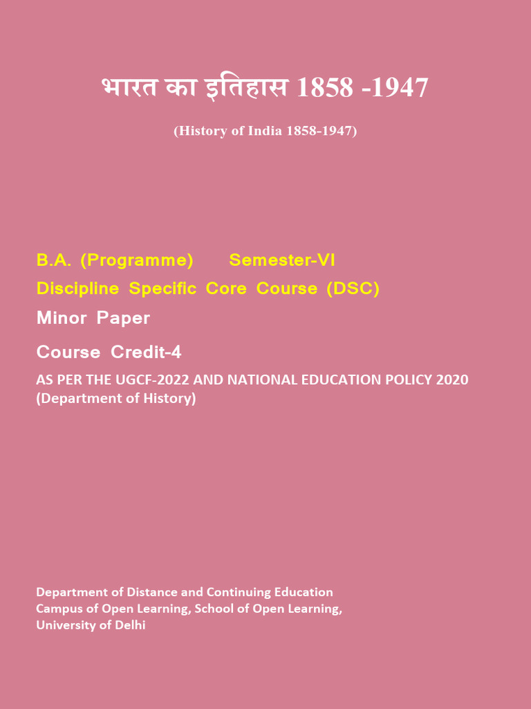 B.A. (P) History - Sem-VI - History of India 1858-1947 (HN) - Combine | PDF