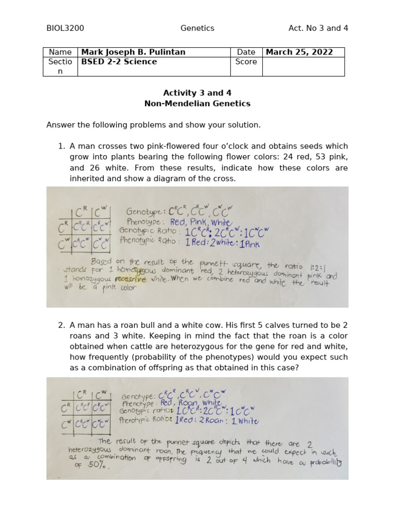 Non-Mendelian Genetics Practice Problems | PDF | Dominance (Genetics ...