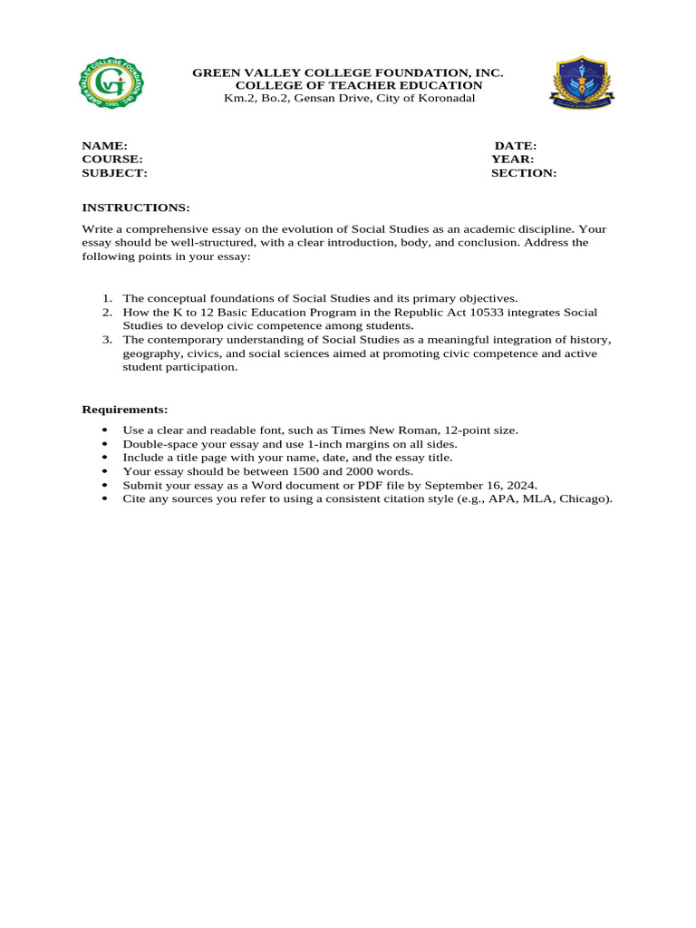 Unit 1 Essay Quiz | PDF