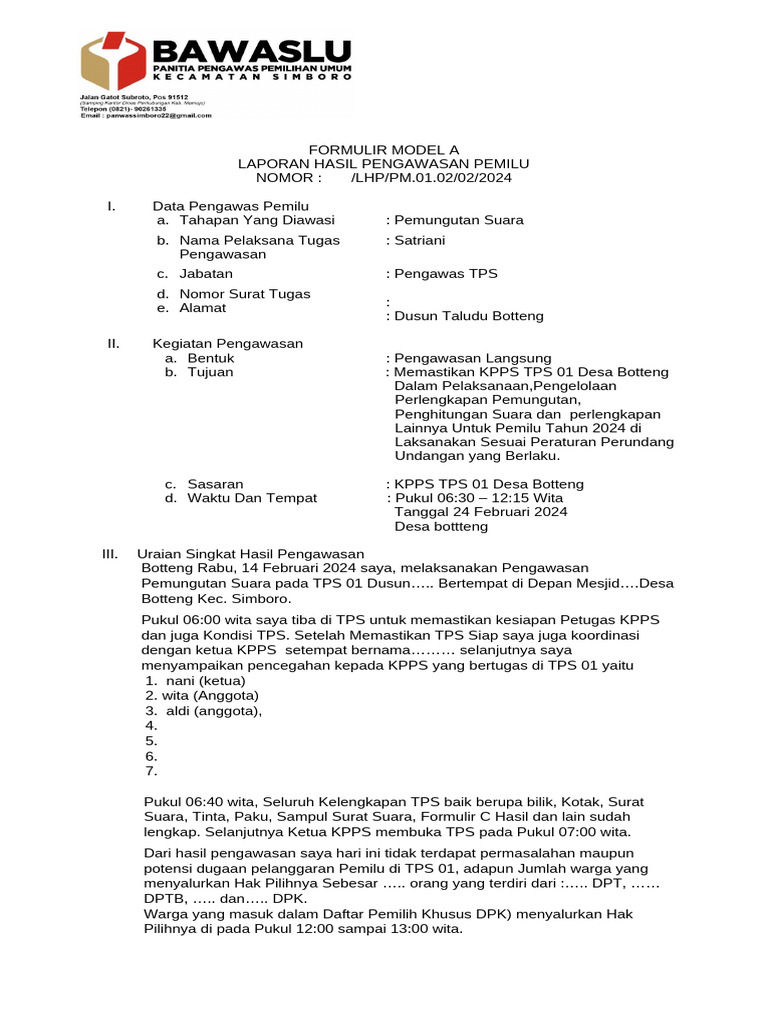 Contoh Form. A PTPS | PDF