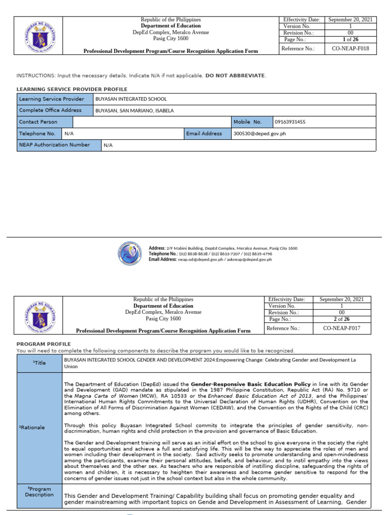 GAD Training at Buyasan Integrated School | PDF | Learning | Gender And ...