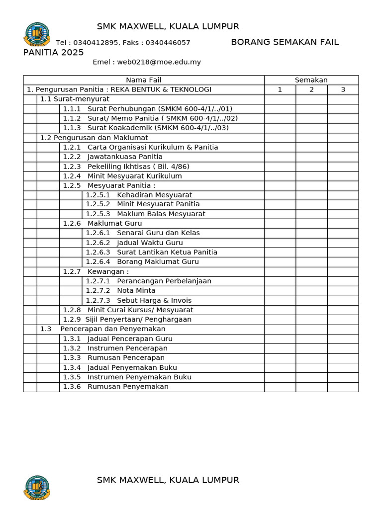 Senarai Semak Fail Panitia | PDF