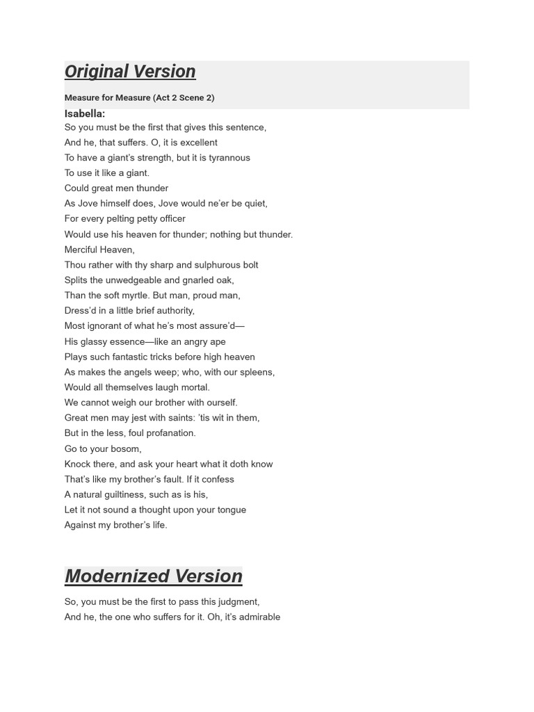 My Monologue - Measure For Measure (Act 2 Scene 2) Isabella | PDF