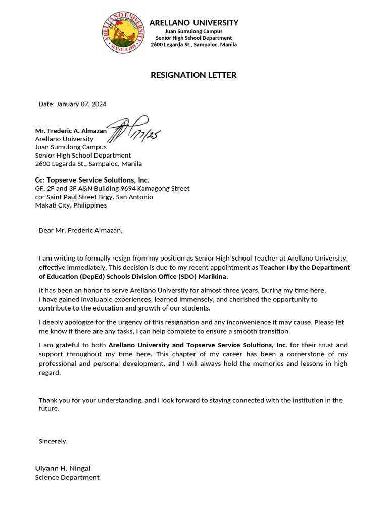 Resignation Letter_AU | PDF