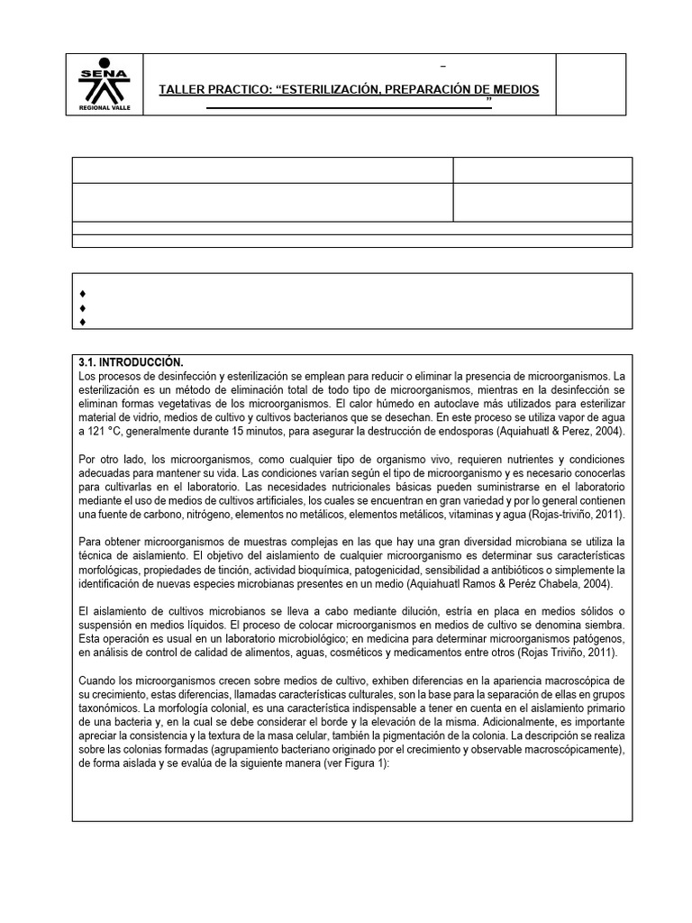 Taller Practico 2 - Esterilizacion - Medios de Cultivo - Siembra | PDF | Esterilización ...