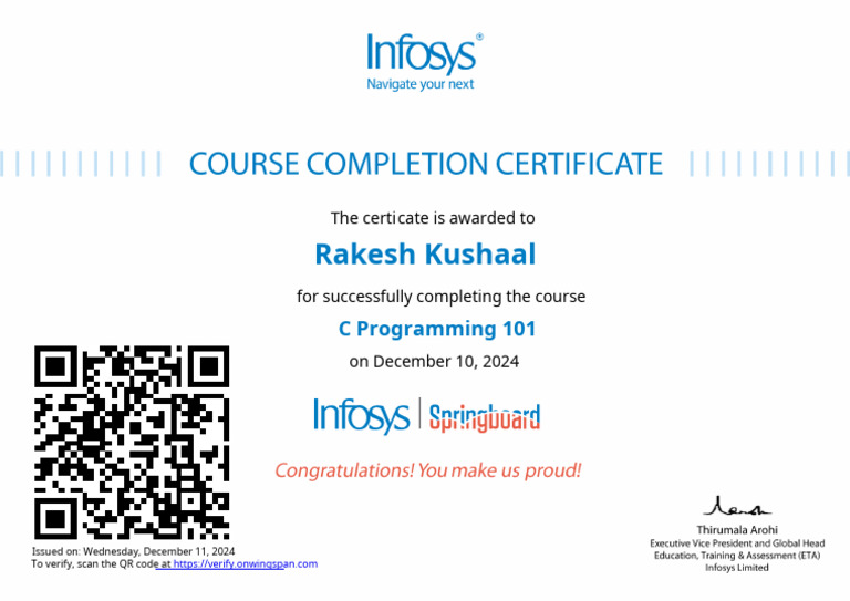 Infosys Springboard Certificate | PDF