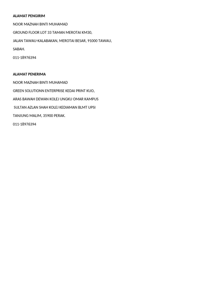 Alamat Pengirim | PDF
