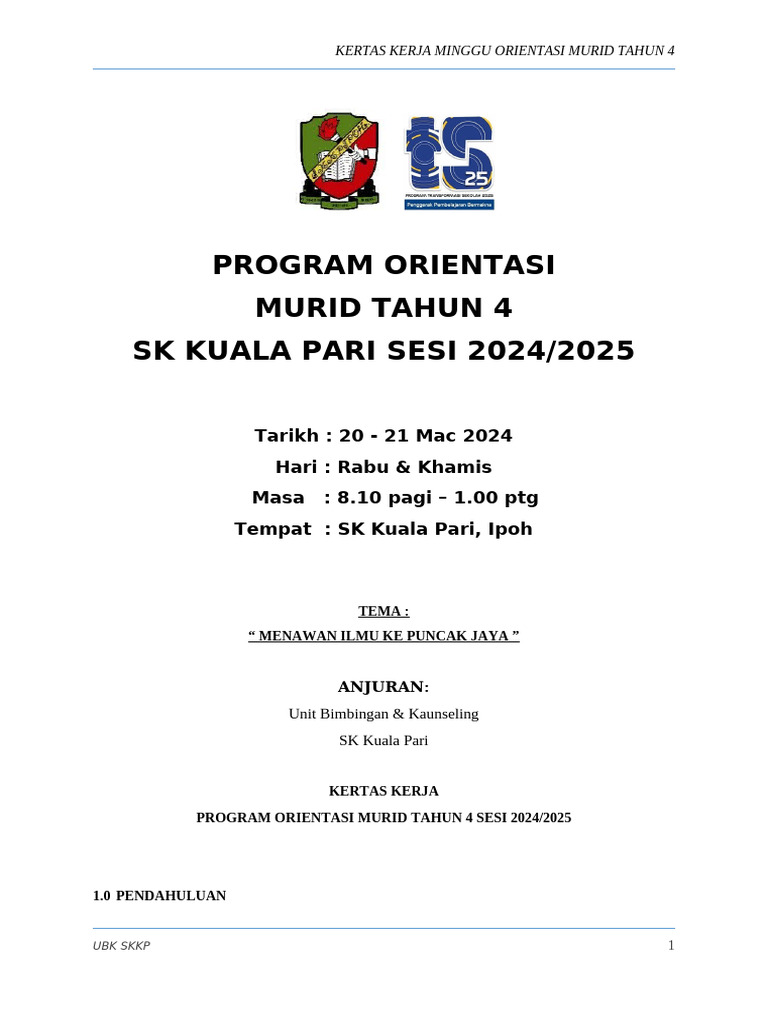 Program Orientasi Tahun 4 2024 | PDF