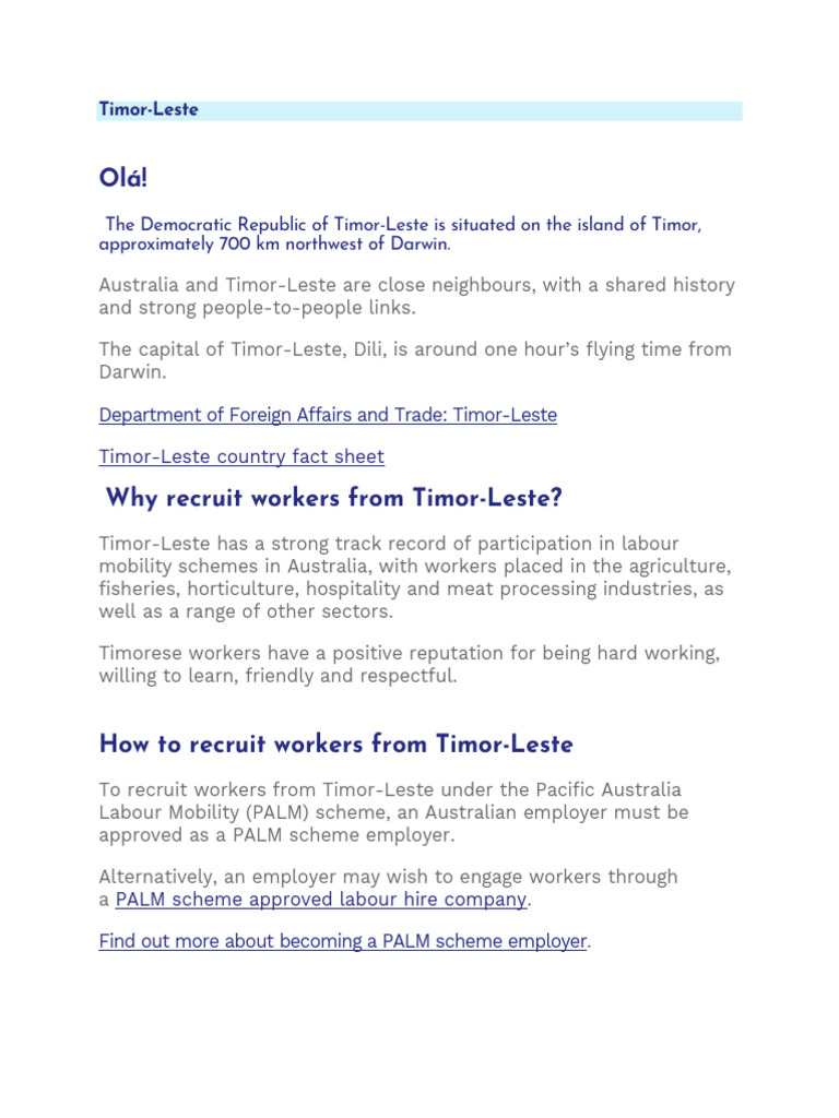 Recruiting Workers from Timor-Leste | PDF