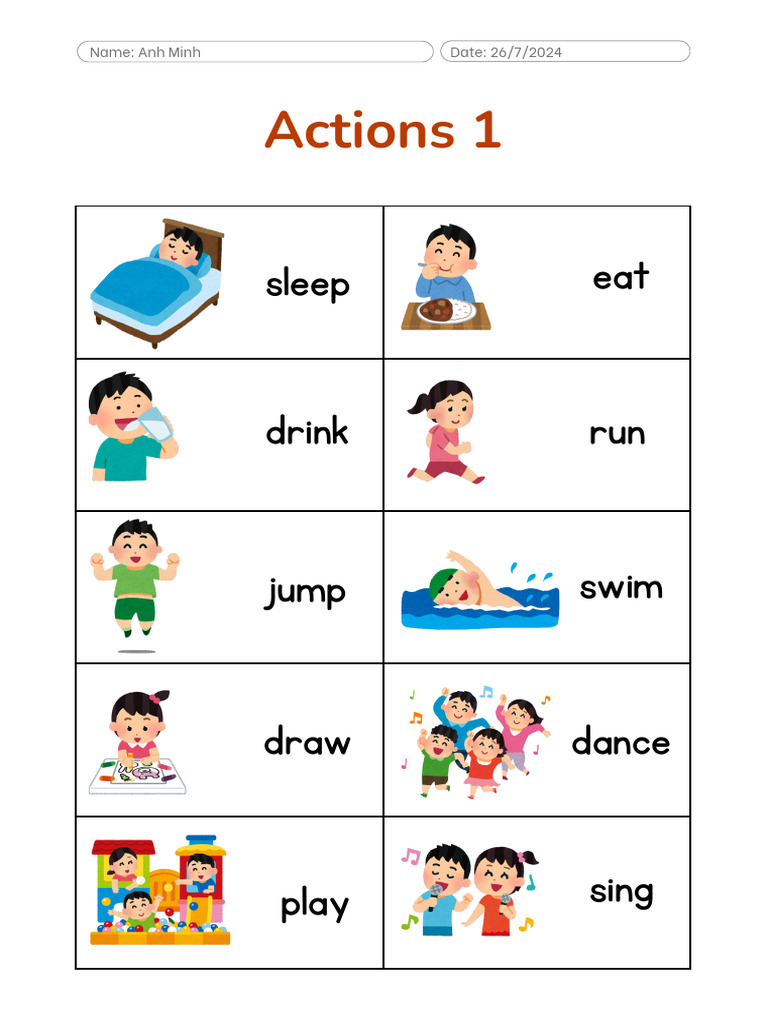 ESL - Grade 1 Worksheet About Actions | PDF | Linguistic Morphology ...