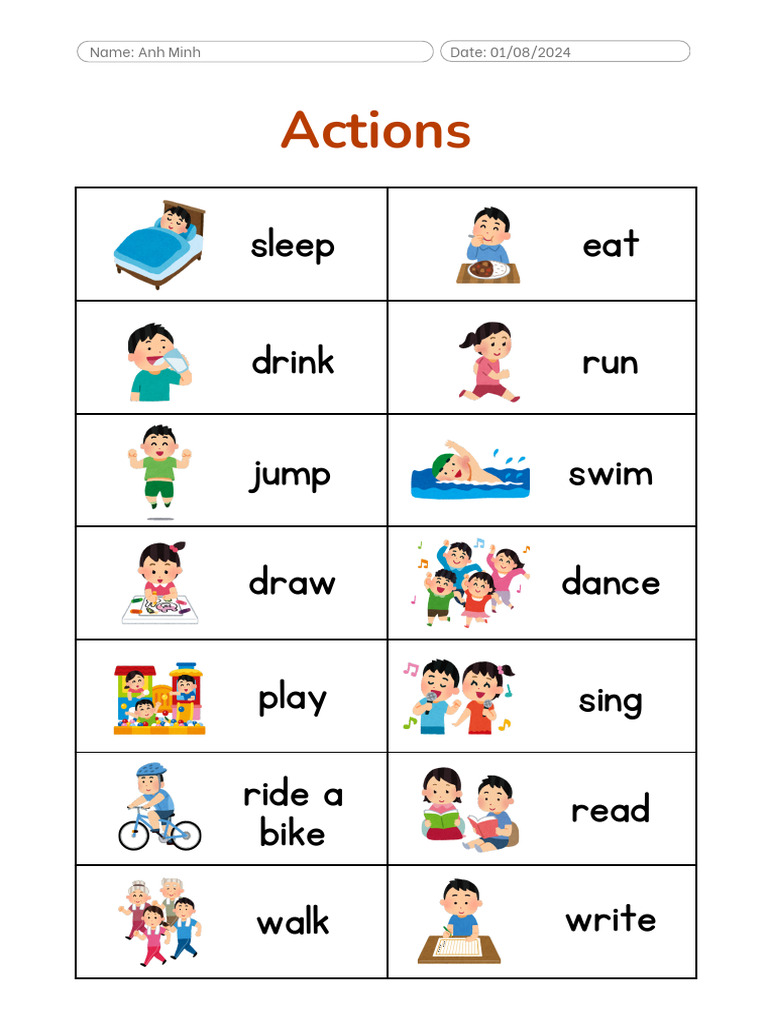 ESL - Grade 1 worksheet about actions | PDF