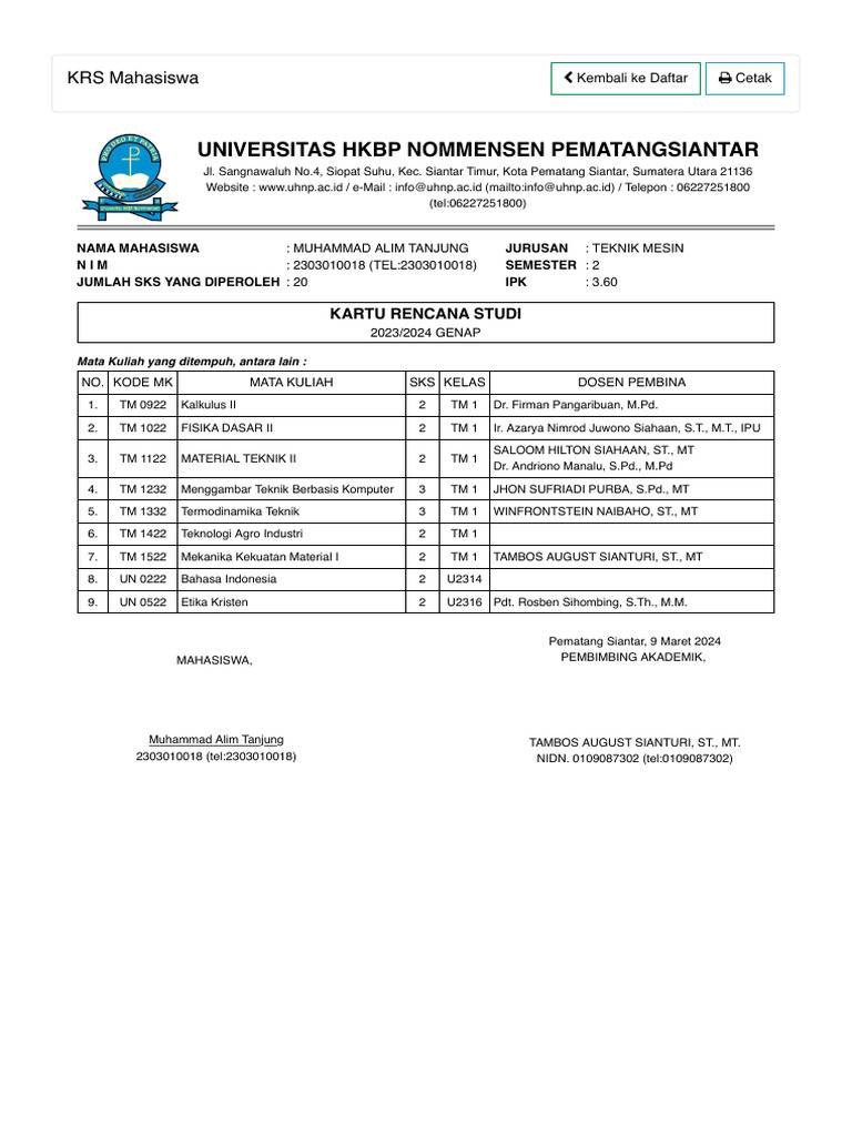 KRS Mahasiswa | PDF
