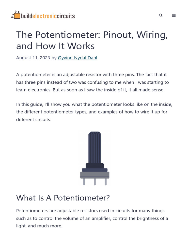 Potentiometer Wiring and Pinout Guide | PDF | Components | Electrical ...