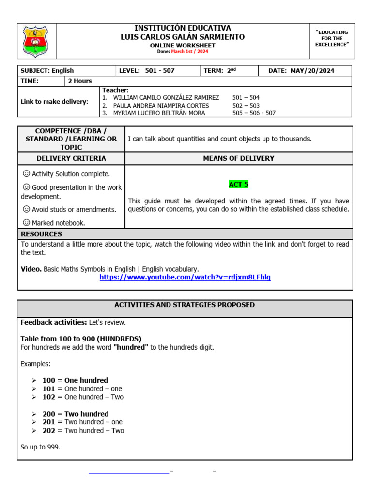 2024 501 Ing Act 5 Math Operations | PDF | Multiplication | Mathematics