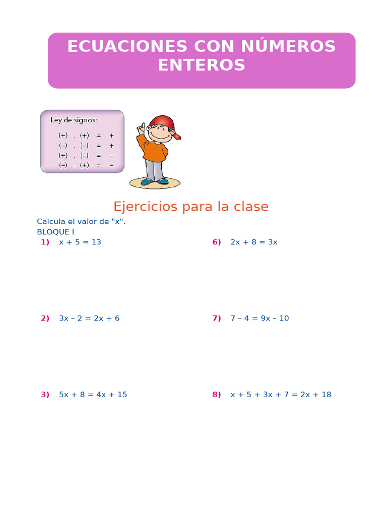 Ecuaciones-con-Números-Enteros-para-Sexto-Grado-de-Primaria | PDF