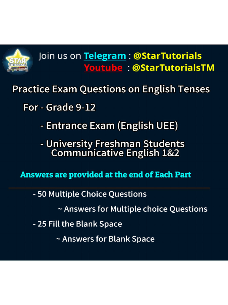 @StarTutorials Practice Questions On All English Tenses | PDF