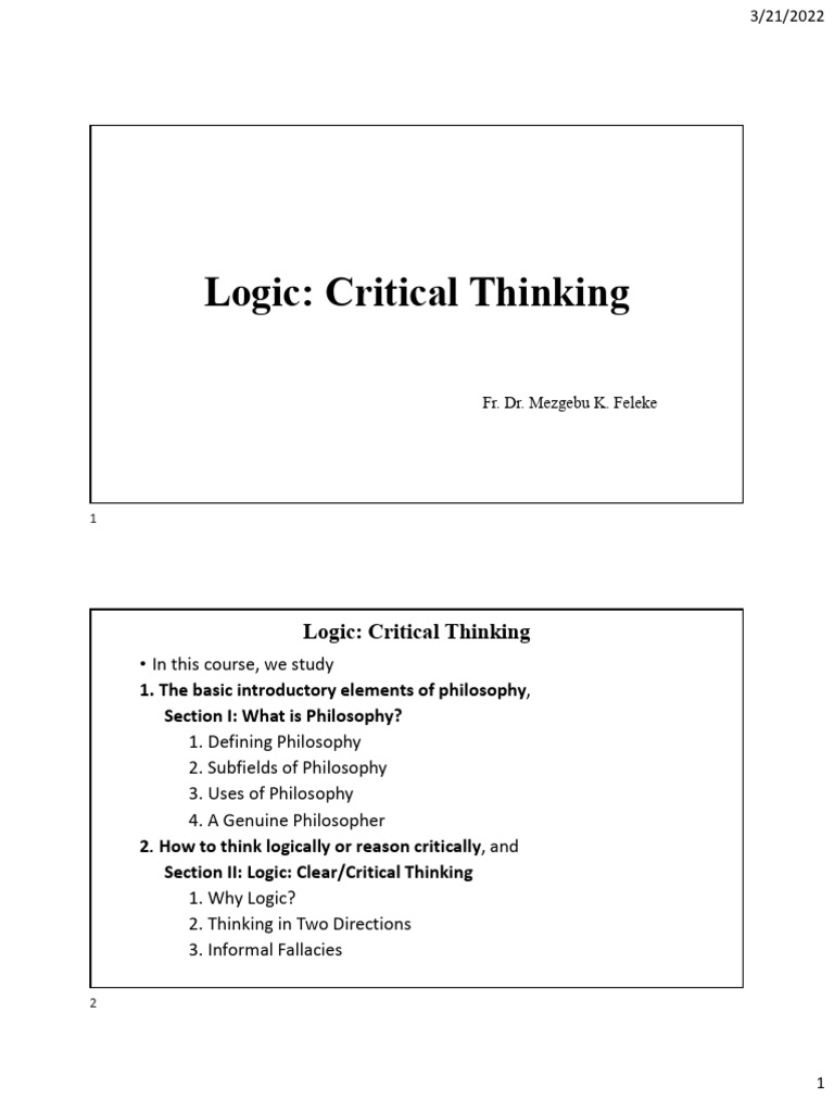 Logic and Critical Thinking in Philosophy | PDF | Knowledge | Epistemology