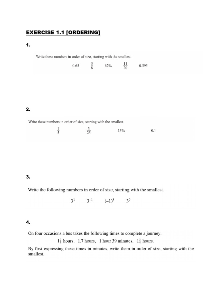 Math Exercises: Ordering & Number Types | PDF