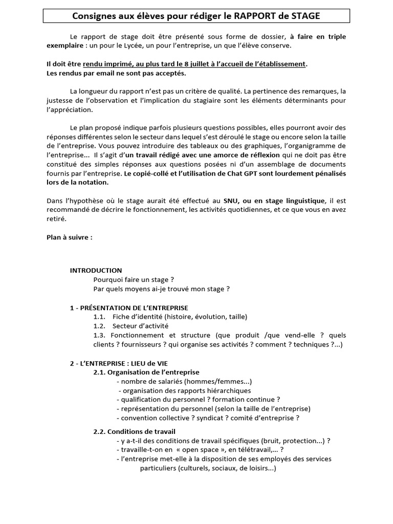 Guide de rédaction du rapport de stage | PDF