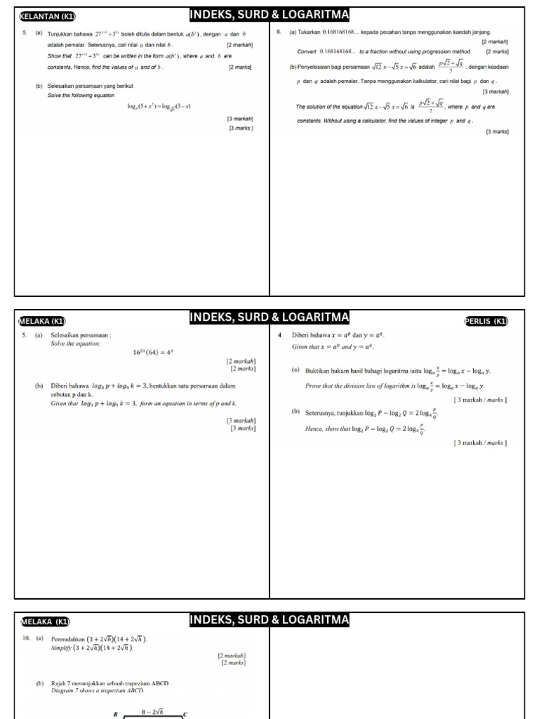 F4C4 Indices, Surds and Logarithm Revision | PDF