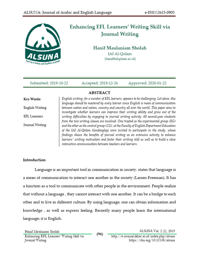 Enhancing EFL Learners Writing Skill Via Journal | PDF | English As A Second Or Foreign Language ...