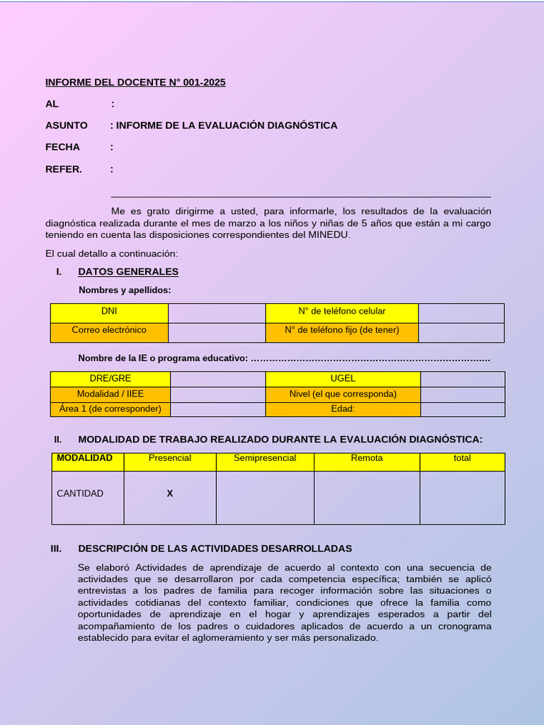 Informe Del Consolidado de La Evaluacion Diagnostica 2025 | PDF | Ciencia cognitiva ...