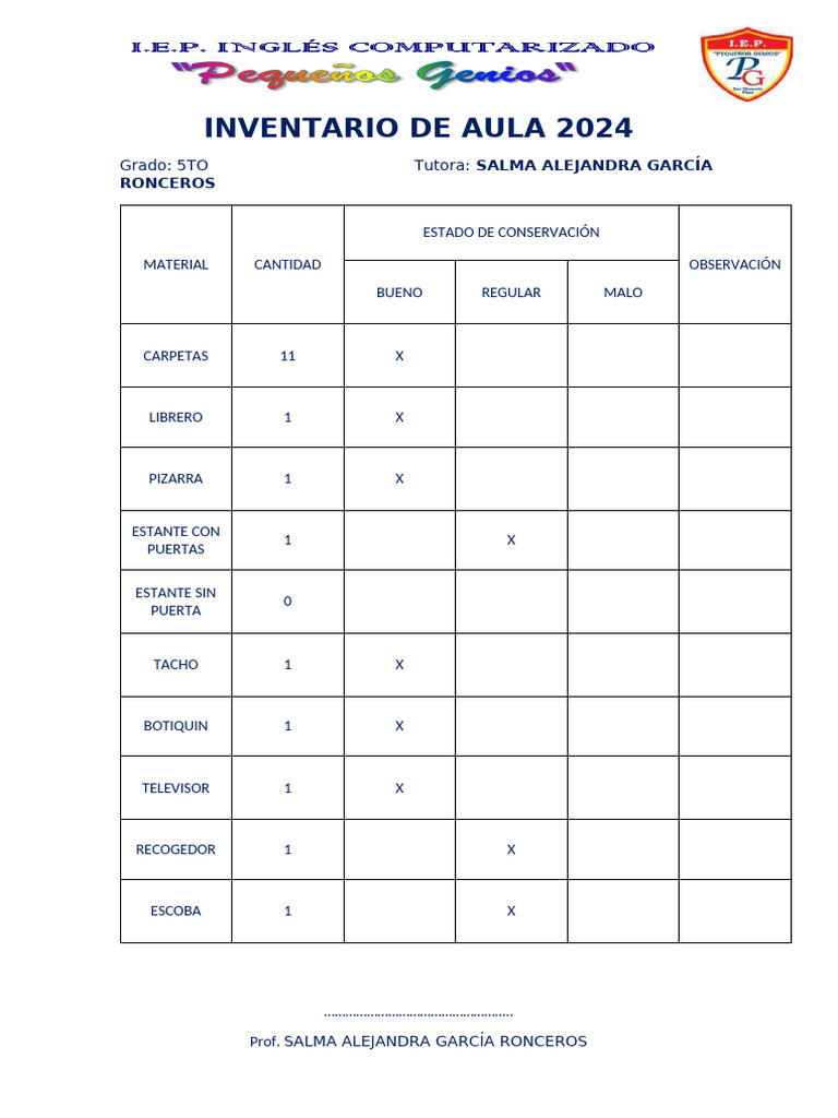 Inventario de aula 2024 | PDF