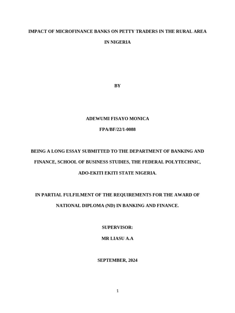 Section One To Three Adewunmi | PDF | Microfinance | Microcredit