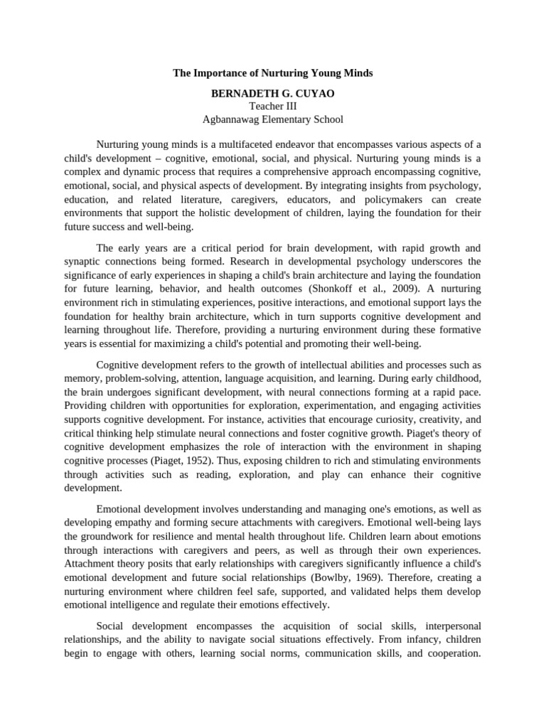 Nurturing Young Minds for Holistic Growth | PDF | Cognitive Development ...