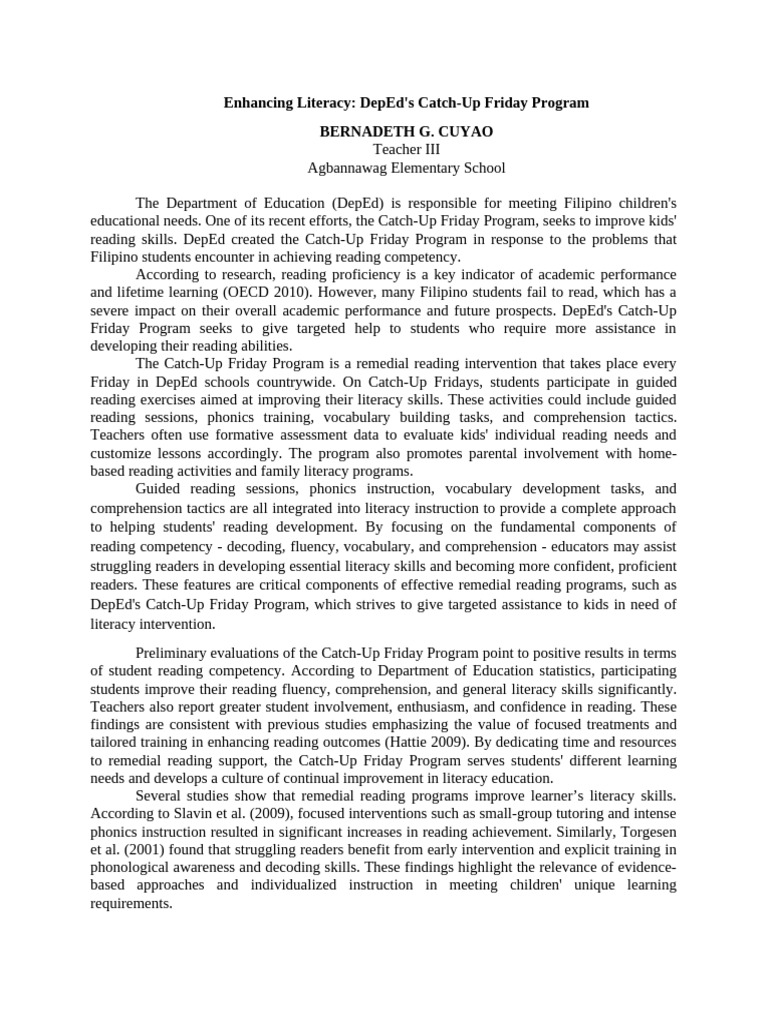 5_Enhancing-Literacy-DepEds-Catch-Up-Friday-Program | PDF | Phonics ...