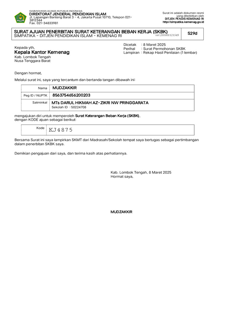 S29D Mudzakir Genap 2024-2025 | PDF