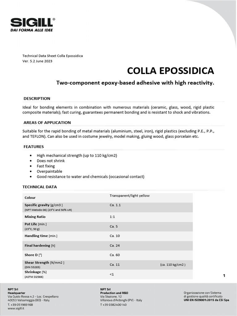 COLLA-EPOSSIDICA ST2023 Eng Ver5.2 | PDF | Adhesive | Glasses