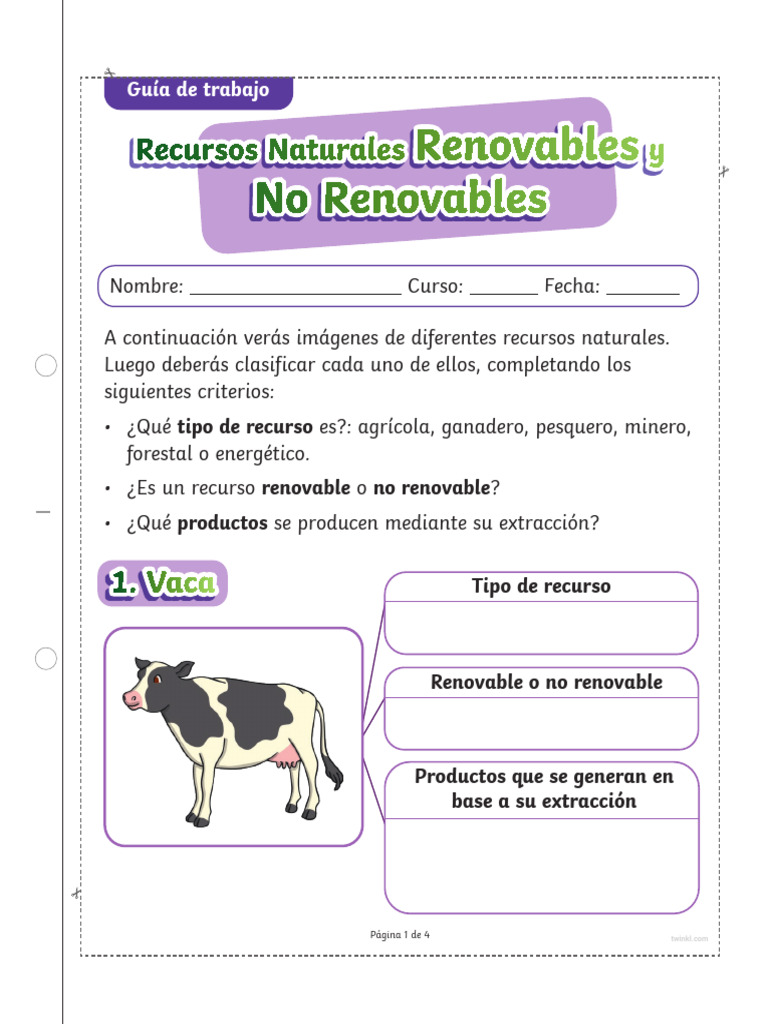Guia de Trabajo Recursos Naturales Renovables y No Renovables | PDF