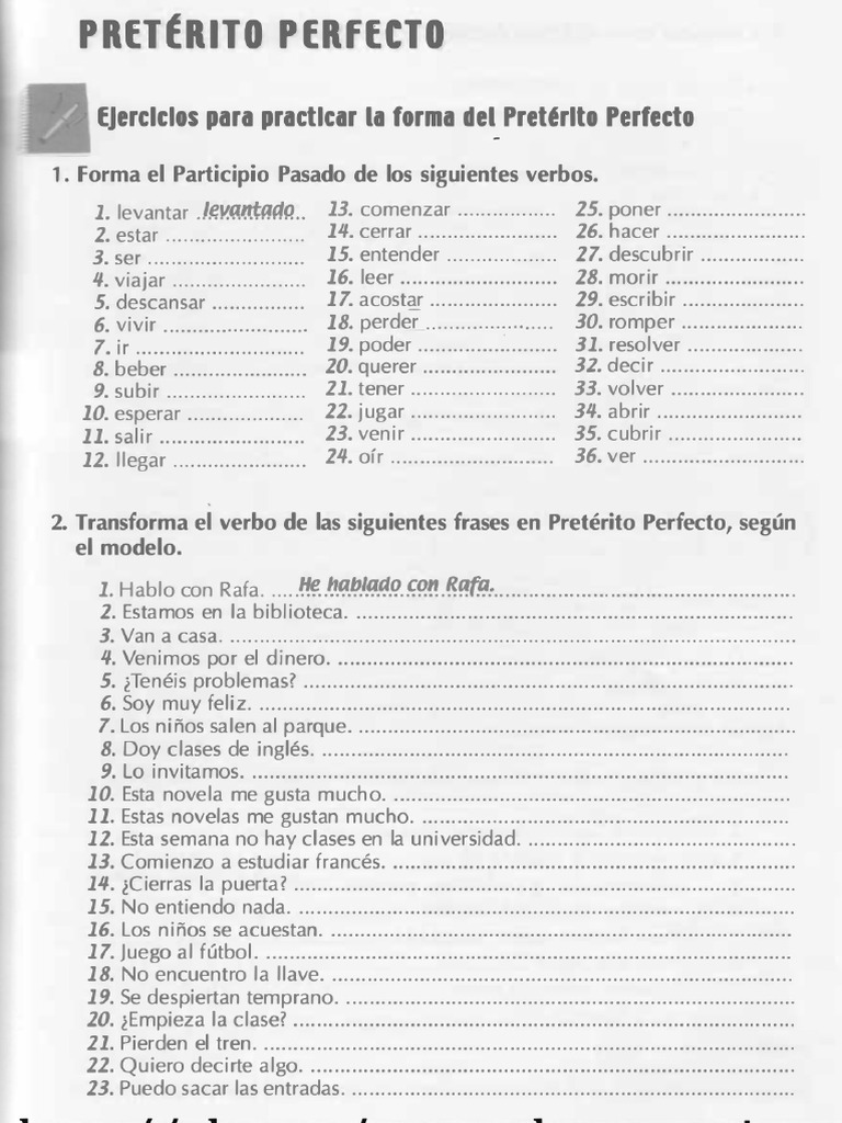 Ejercicios Pretérito Perf - 1 | PDF