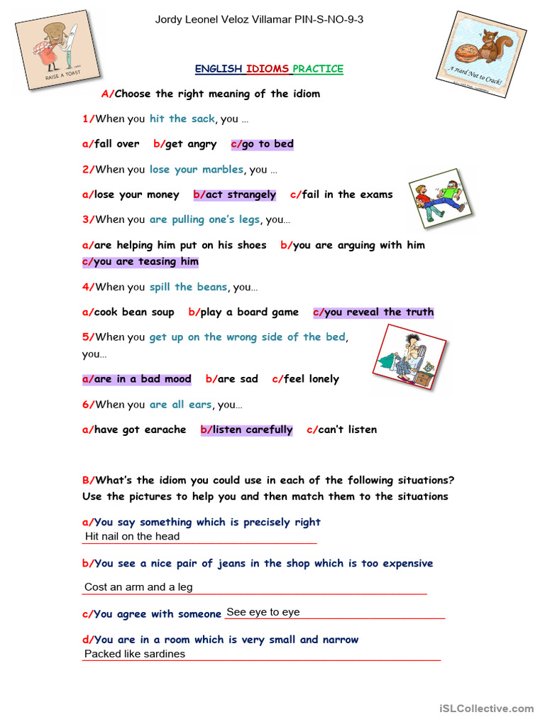 ENGLISH IDIOMS PRACTICE-1-2 (Veloz-9-3) | PDF