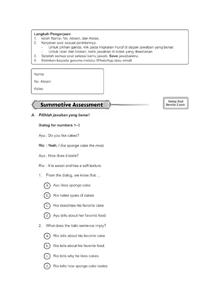 2SMP Bahasa Inggris 7 Summative Assessment Chapter 2 | PDF | Smoothie | Taste