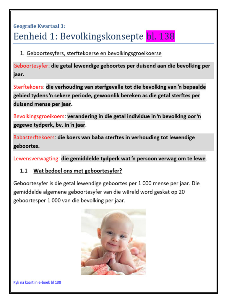 Geografie Kwartaal 3 Eenheid 1 Bevolkingskonsepte | PDF